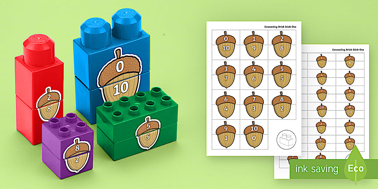 Acorn Number Bonds to 10 Matching Connecting Bricks Game