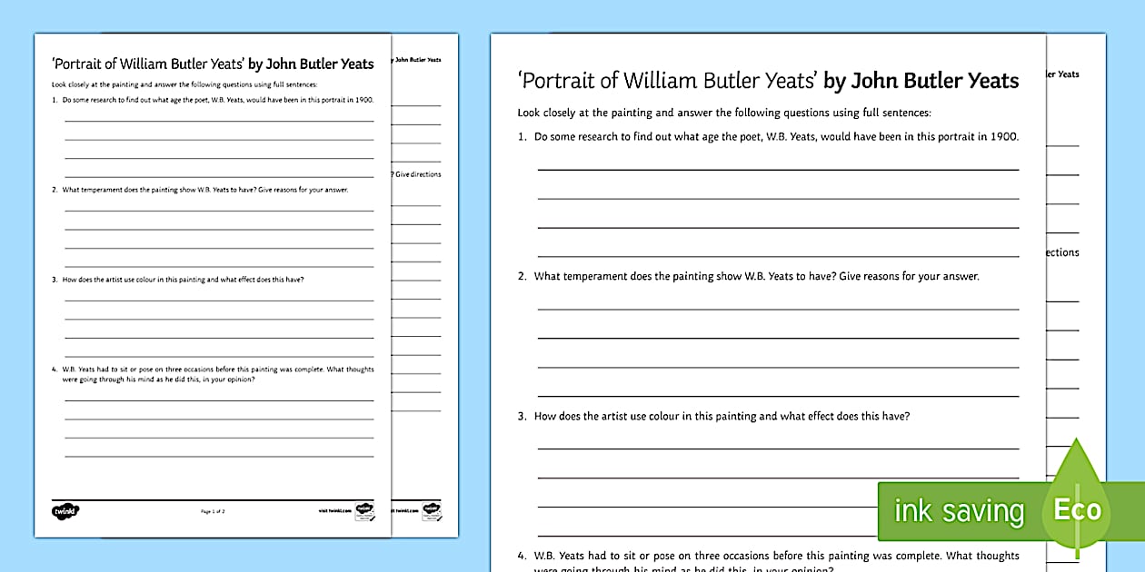 Portrait of William Butler Yeats Worksheet / Worksheet