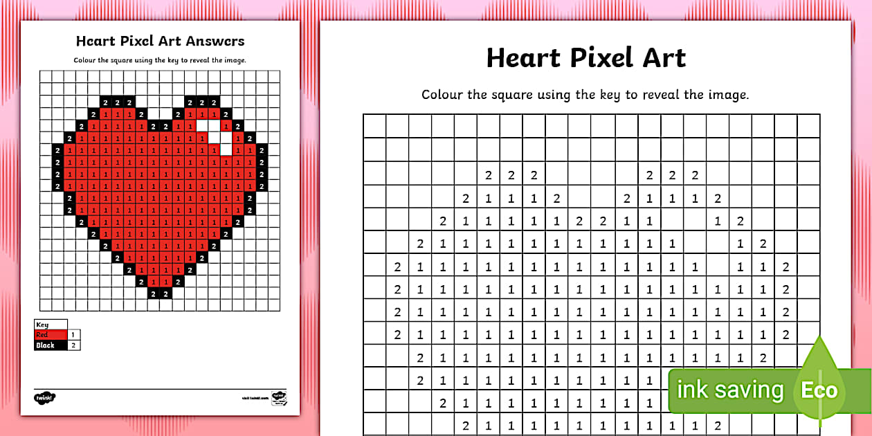 Heart Pixel Art Template (teacher made) - Twinkl