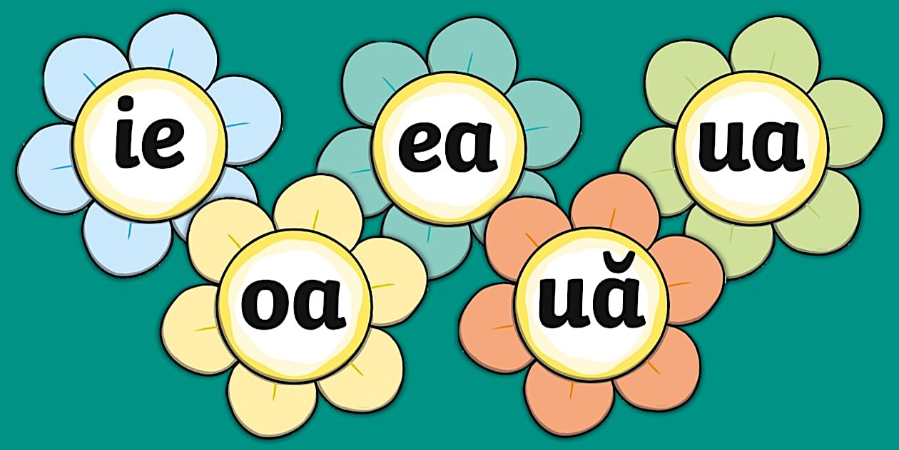Flori decorative cu grupurile de sunete ie, ea, ua, oa și uă
