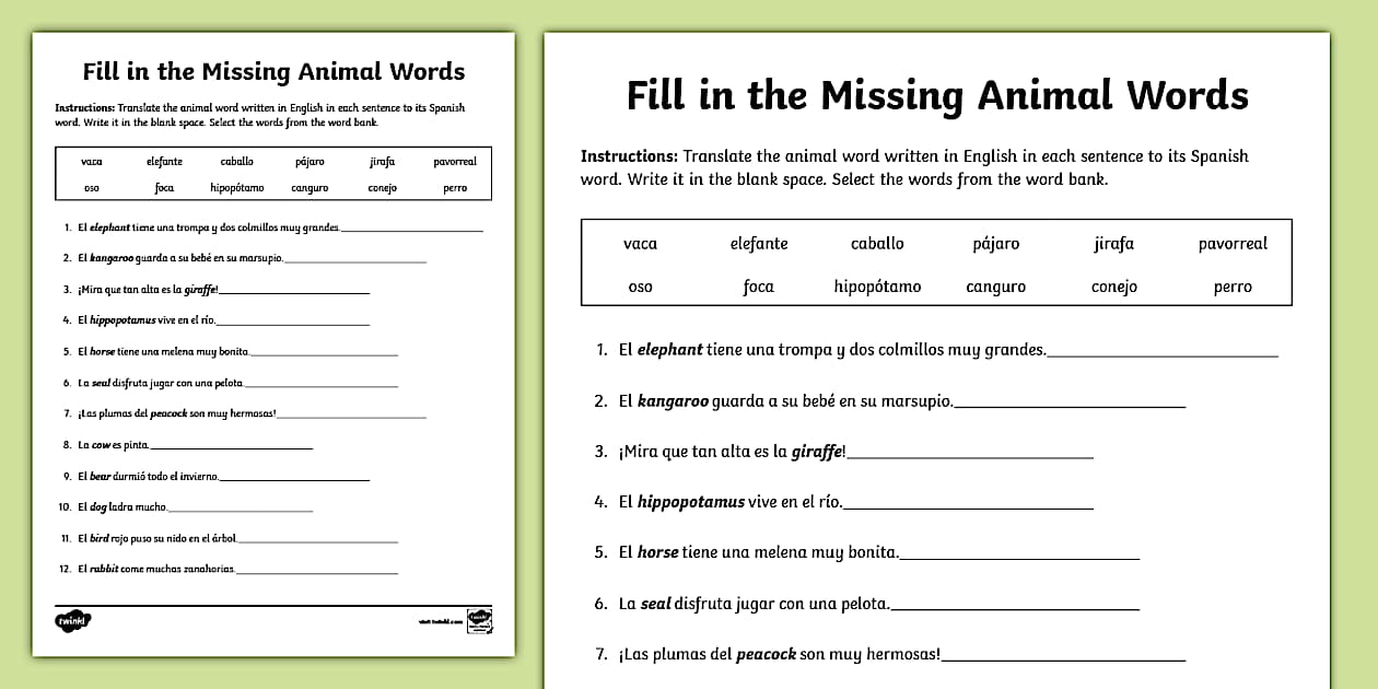 Fill in the Blank Spanish Sentences Worksheet | Twinkl USA