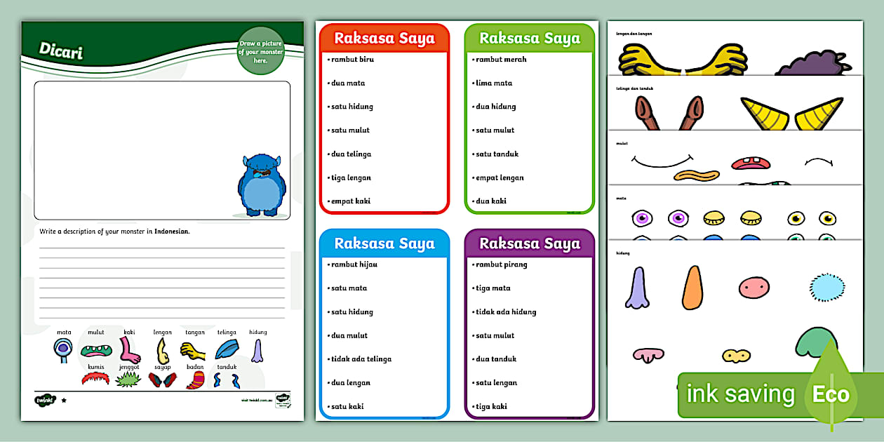 Parts of the Body Monster Pack - Indonesian (teacher made)