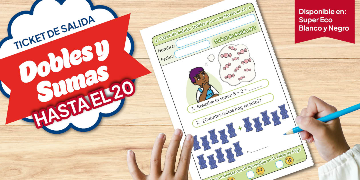 Ticket de Salida | Dobles y Sumas | Matemáticas | 1° Básico
