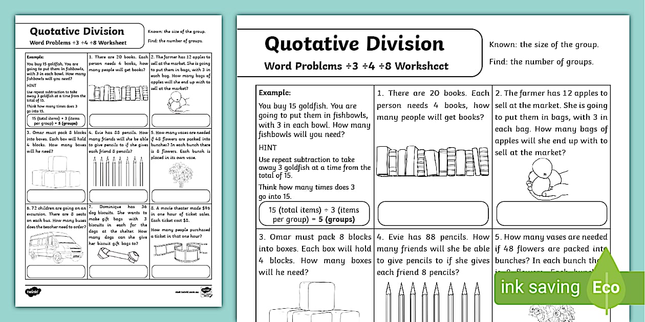 Quotative Division Word Problems Worksheet (Teacher-Made)