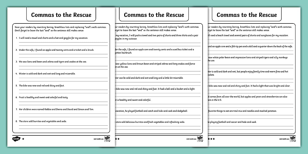 Commas to the Rescue Differentiated Practice Activities for 3rd-5th Grade