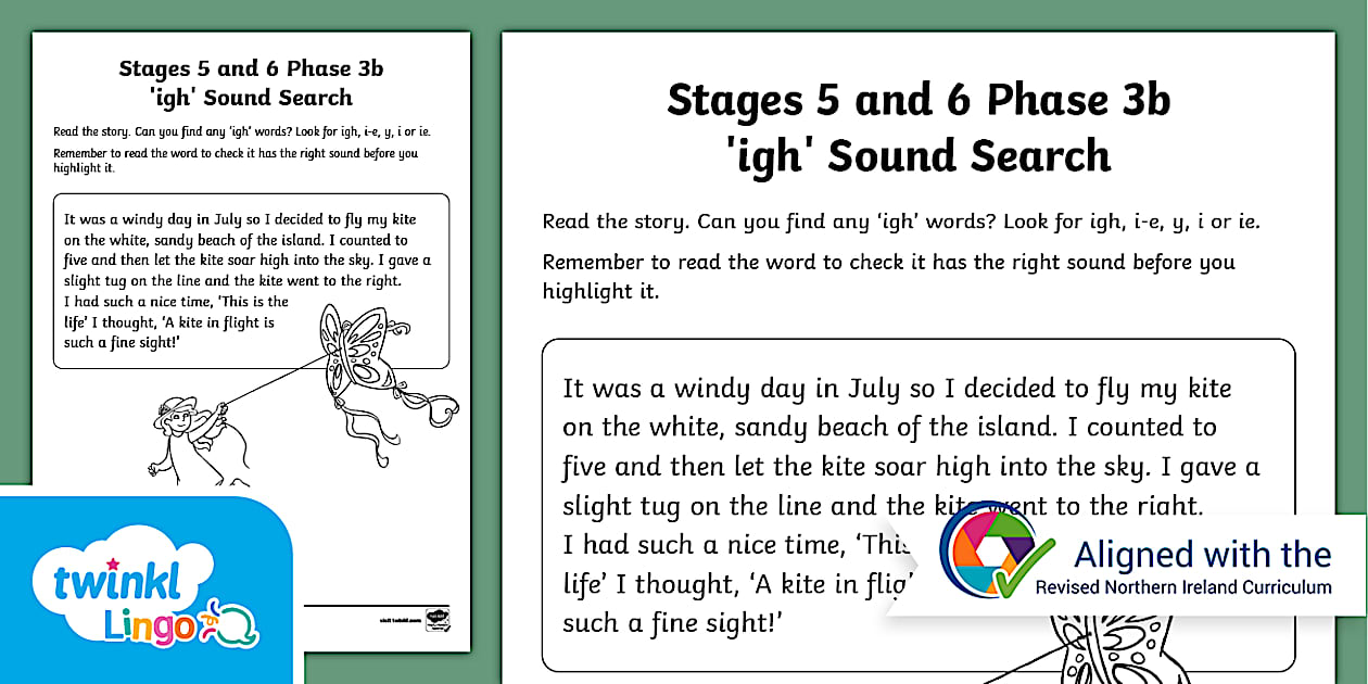 Northern Ireland Linguistic Phonics 3b 'igh' Sound Search Worksheet