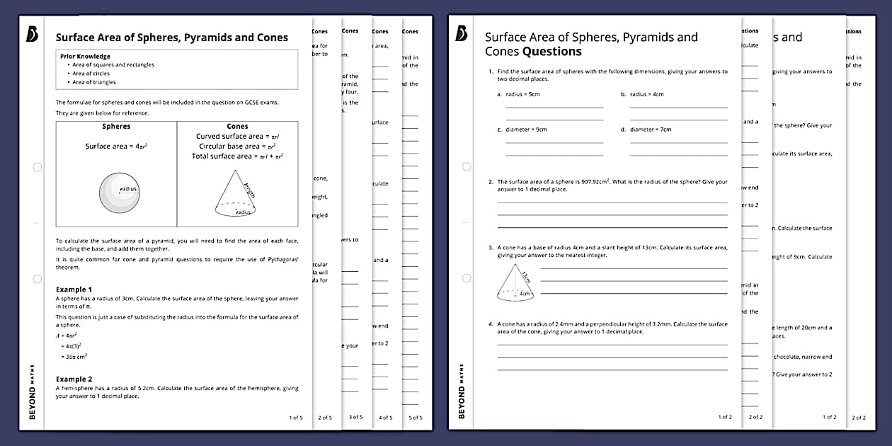 👉 Surface Area of Spheres, Pyramids & Cones Worksheet