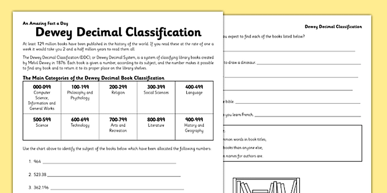 Dewey Decimal Code Worksheet / Worksheet (teacher made)