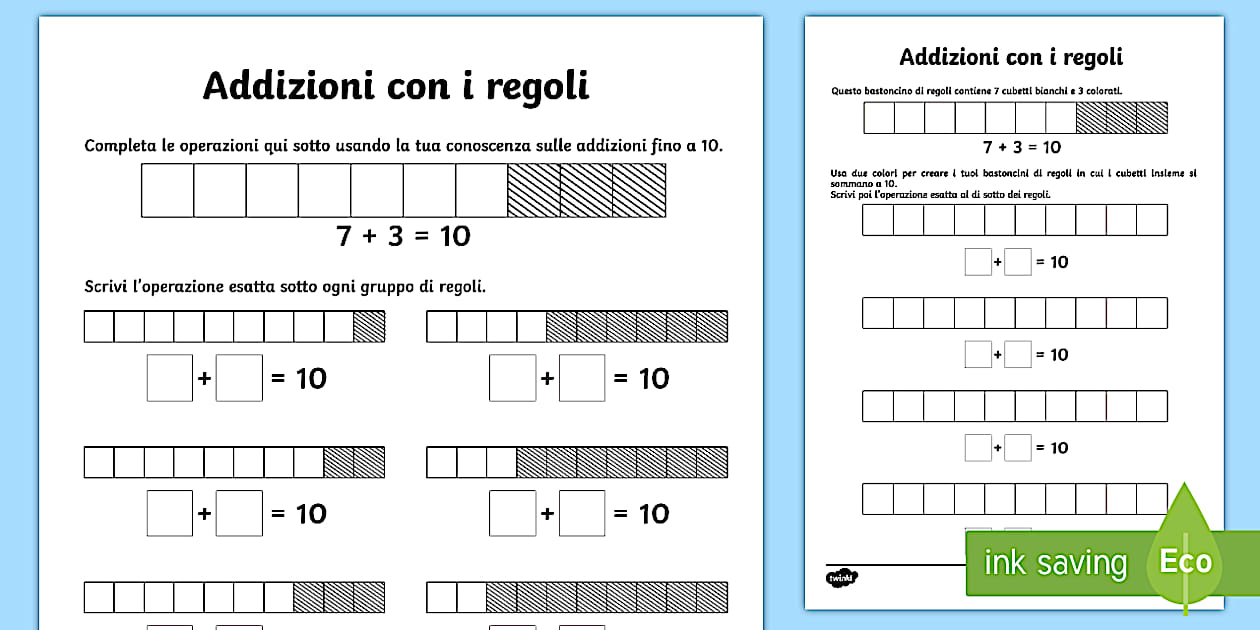 Scheda Didattica delle Addizioni con i Regoli | Classe Prima