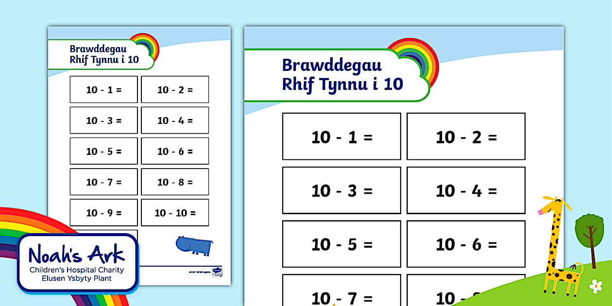 FREE! - Brawddegau Rhif Tynnu i 10 (Teacher-Made) - Twinkl