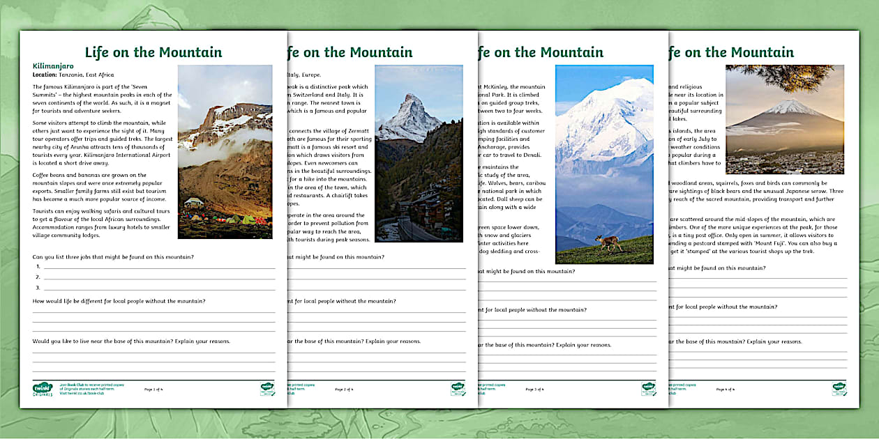 Life on the Mountain KS2 Writing Activity (teacher made)