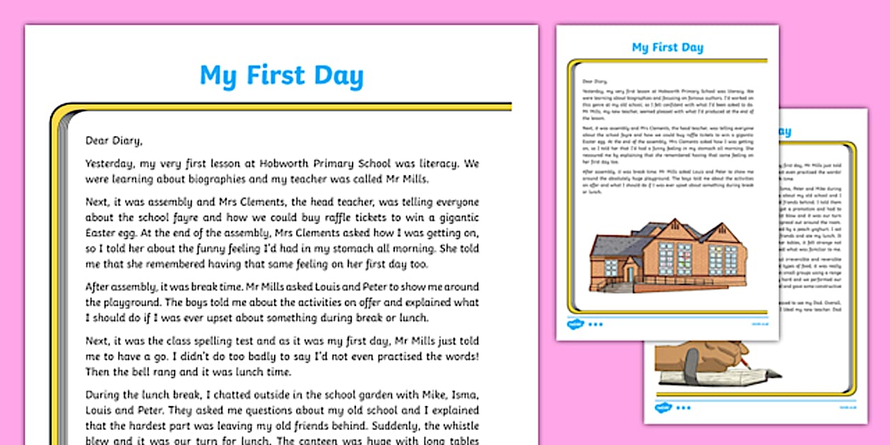 Editable My First Day Recount Writing Sample - Twinkl