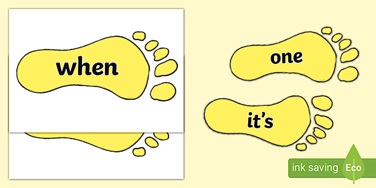 New Zealand Yellow Sight Words on Footprints Display Cut-Outs
