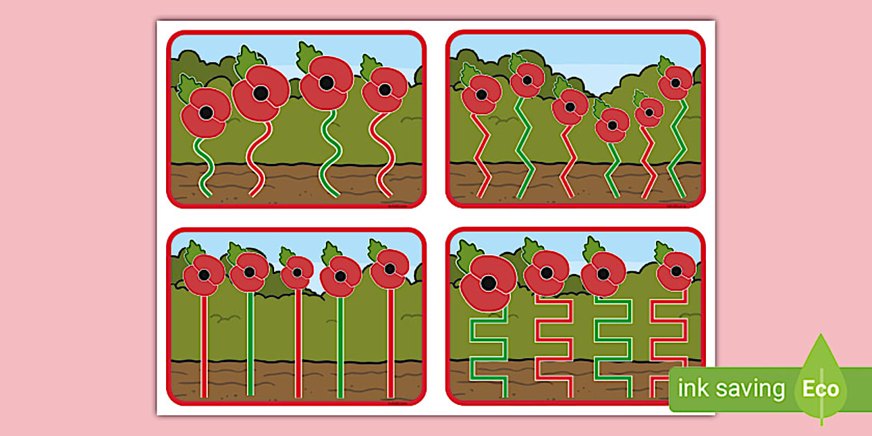 Remembrance Day Poppy Pencil Control Mark-Making Cards