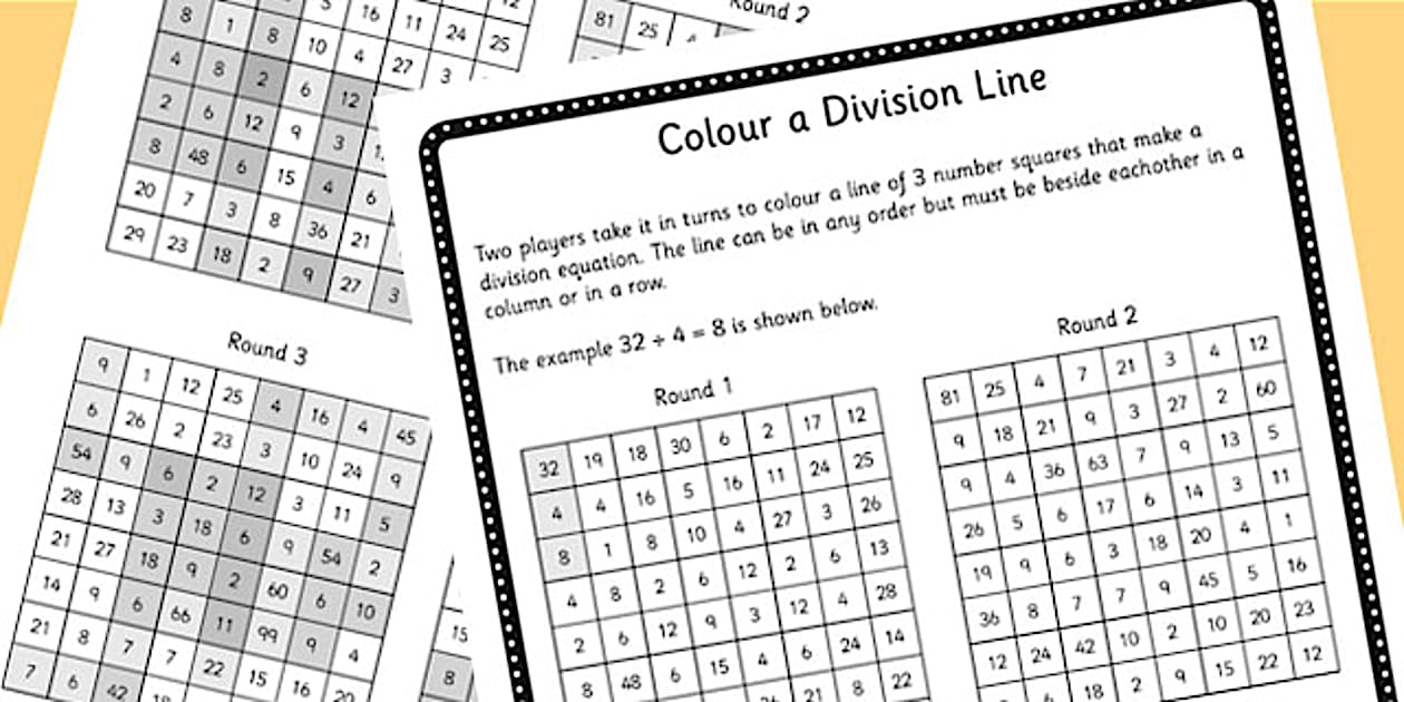 Colour a Division Line Game - Division for Grade 4 - Twinkl