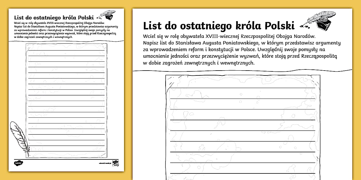 Ostatni król Polski | List | Karta pracy (teacher made)