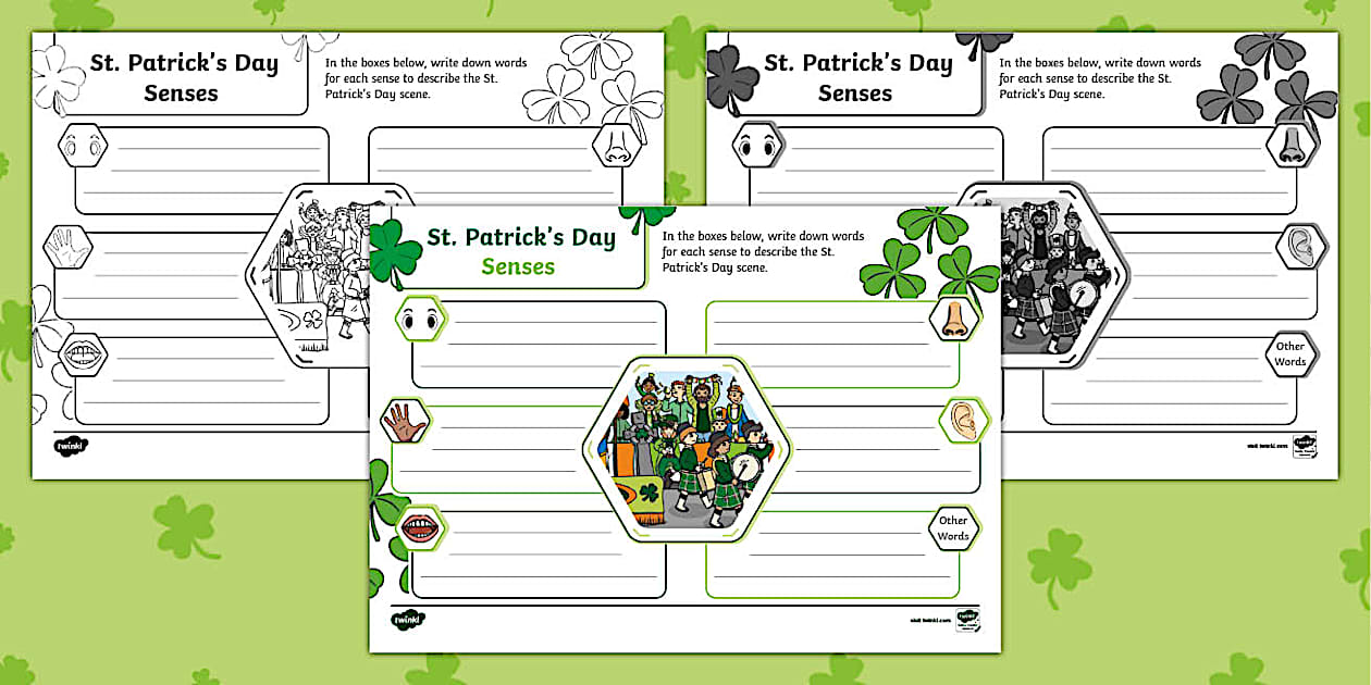 St. Patrick's Day Senses Mind Map - Twinkl