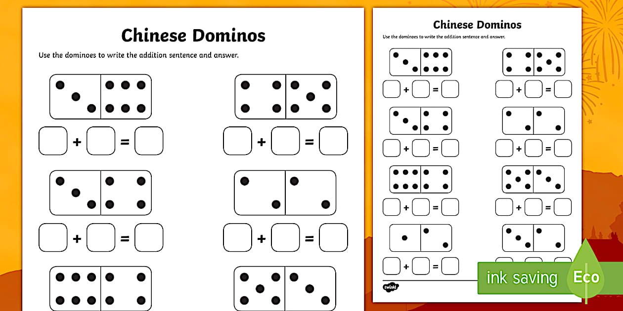 Editable Chinese New Year Domino Addition Sheet - Twinkl