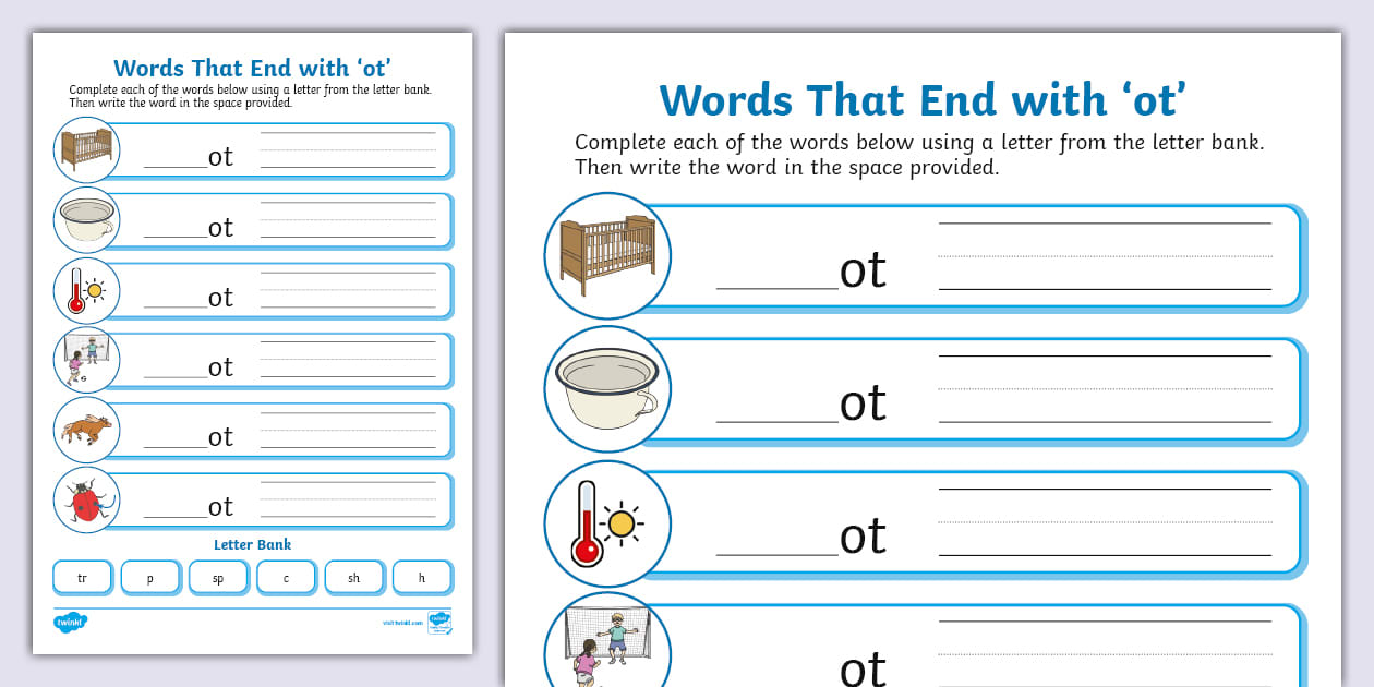 How can I help children to spell words ending in ot?