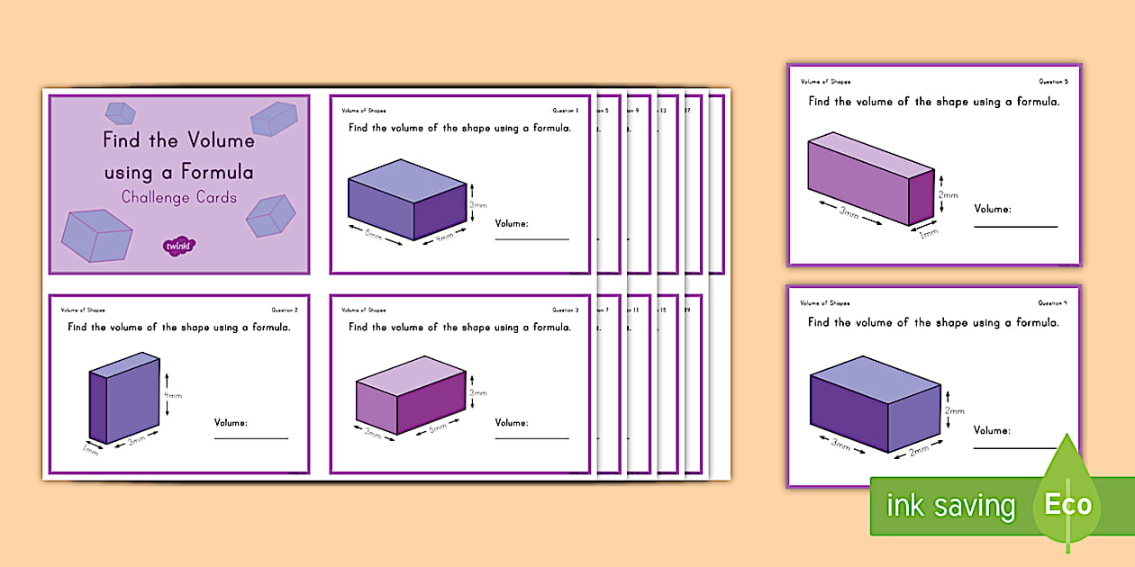 Find the Volume Using a Formula Challenge Cards for 3rd-5th Grade
