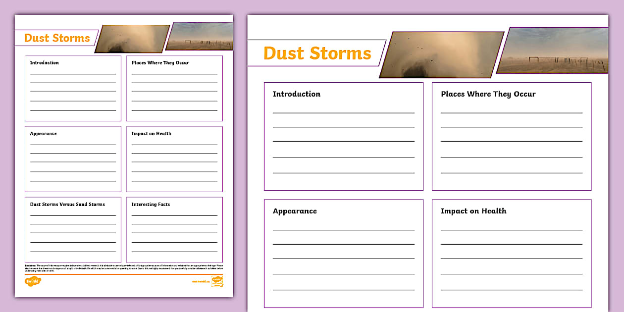 Dust Storms Fact File Template (teacher made) - Twinkl