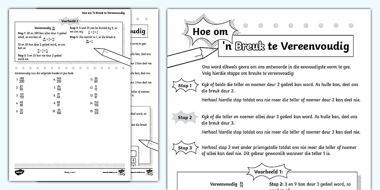 Graad 7 Wiskunde: Hoe om 'n Breuk te Vereenvoudig - Twinkl