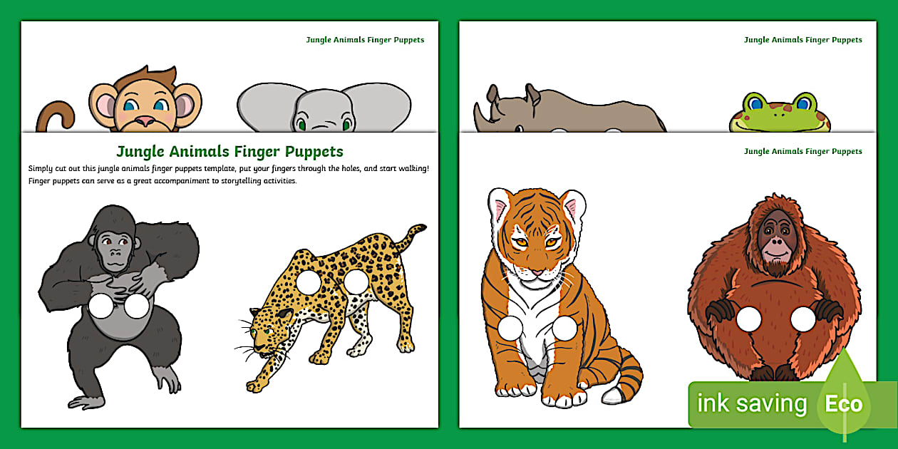 Jungle Animals Finger Puppets (teacher made) - Twinkl