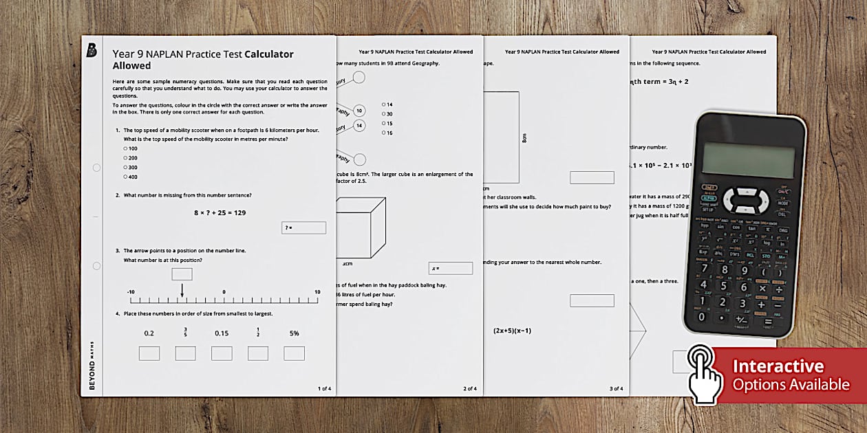 NAPLAN Practice Test Year 9 - Calculator Allowed - Twinkl
