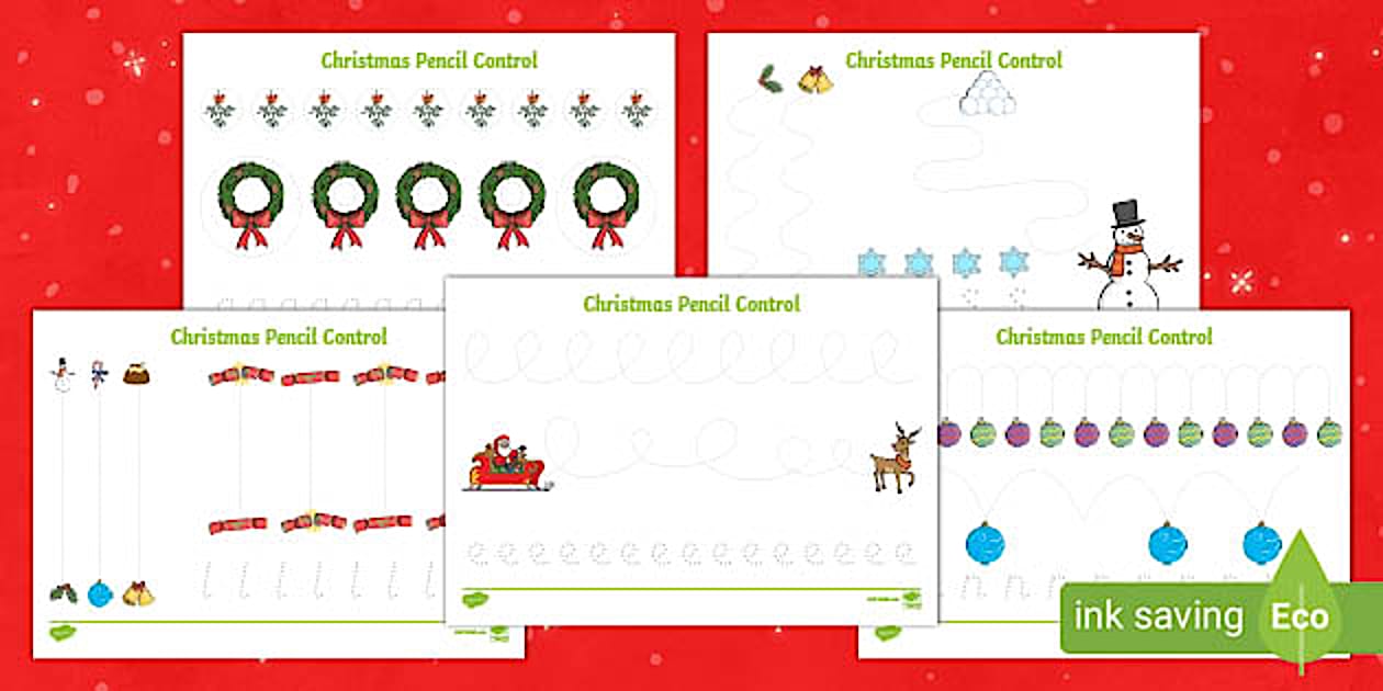 Pencil Control | Christmas Worksheets for Preschoolers
