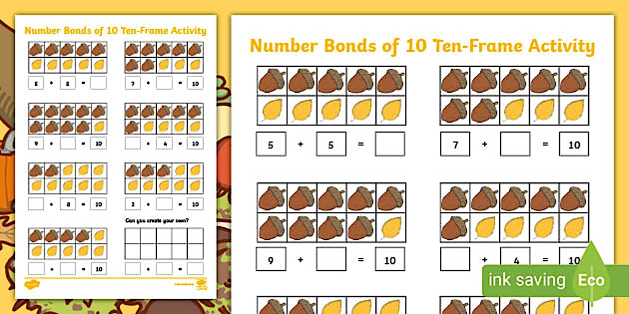 👉 Number Bonds to 10 Autumn Ten-Frame Activity - Twinkl