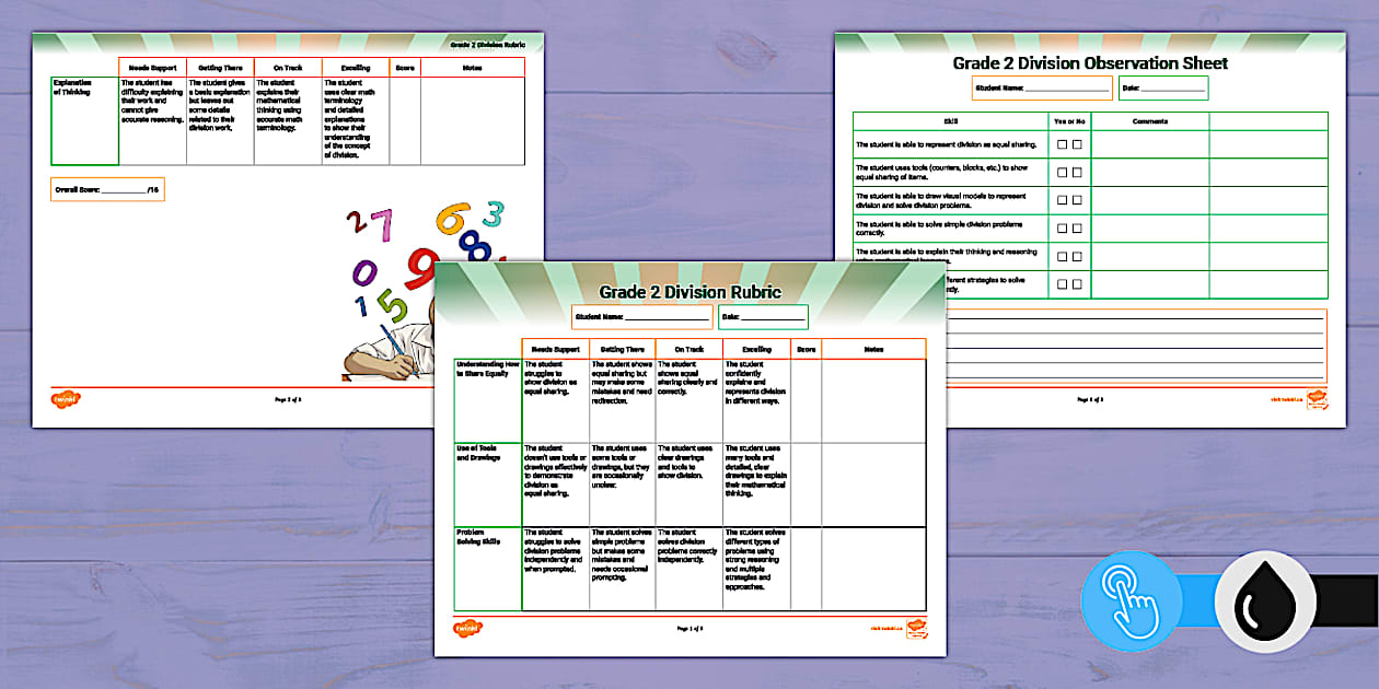 Grade 2 Division Rubric and Observation Sheet (teacher made)