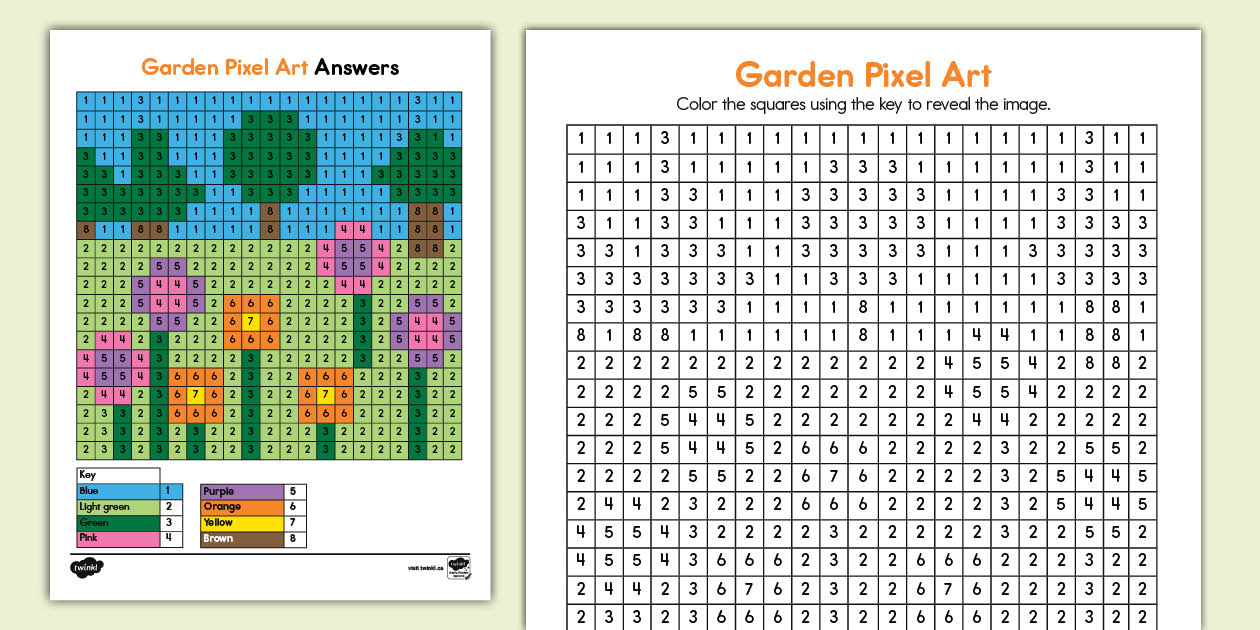 Garden Pixel Art Template - Twinkl Colouring