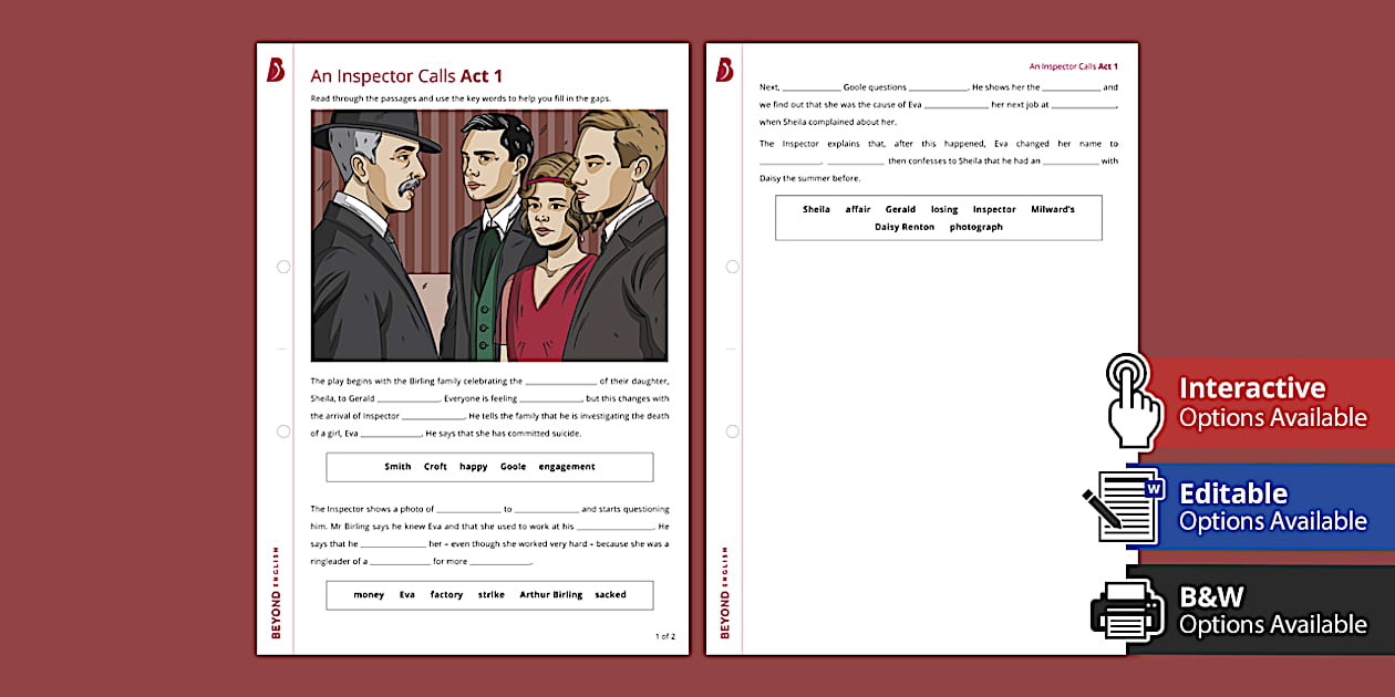 GCSE LA An Inspector Calls: Act 1 Gap Fill Worksheet
