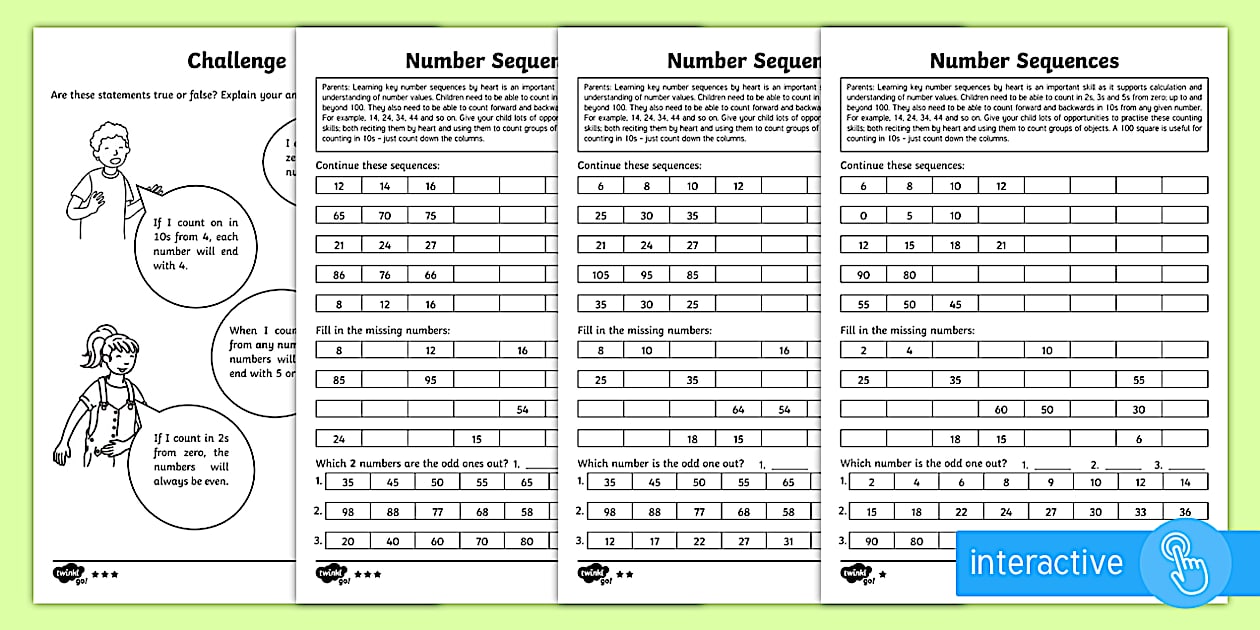 Editable Number Sequences Homework Worksheets (teacher made)