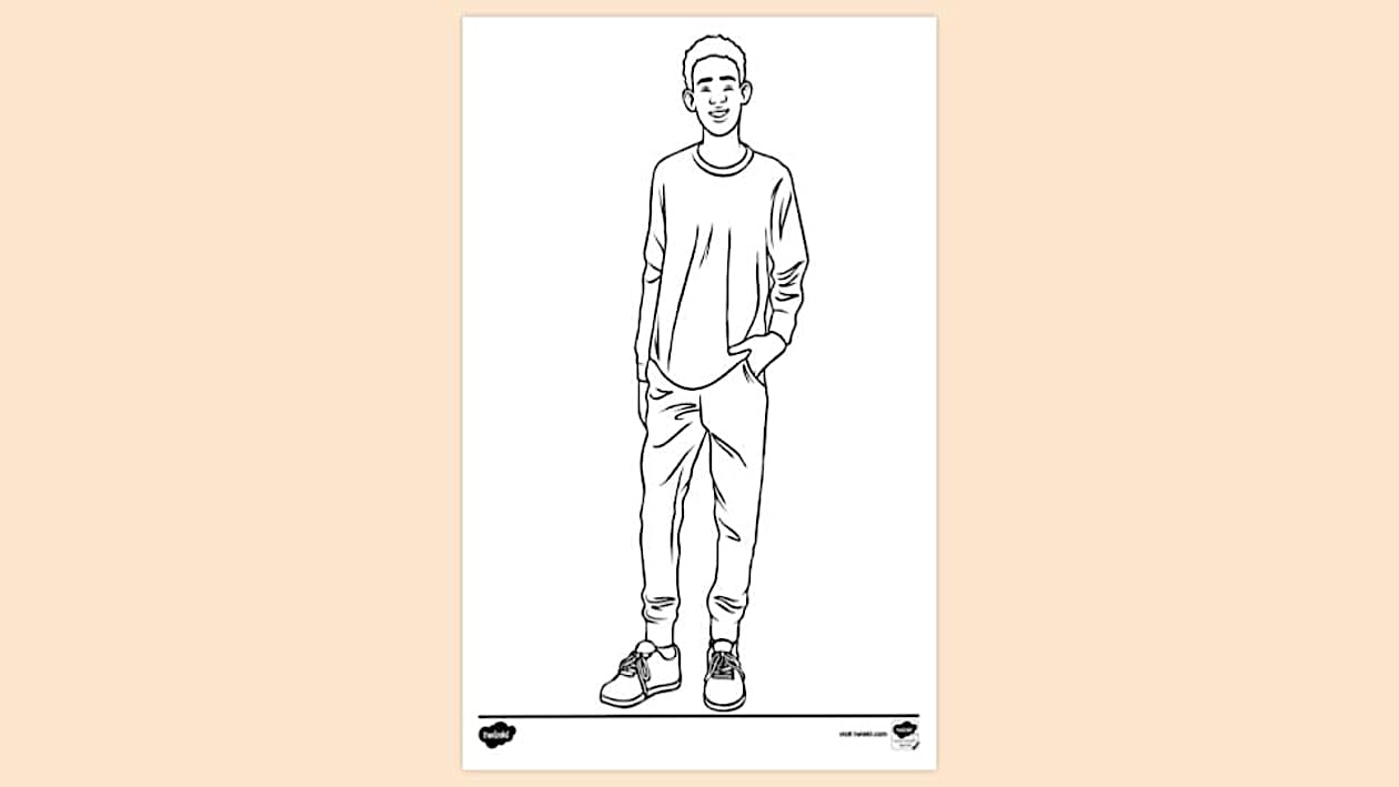 Teenage Boy Standing Colouring | Colouring Sheets - Twinkl