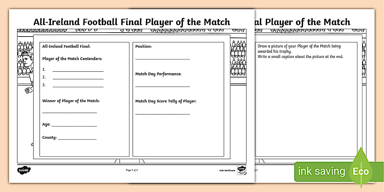 All-Ireland Football Final Player of the Match Worksheet
