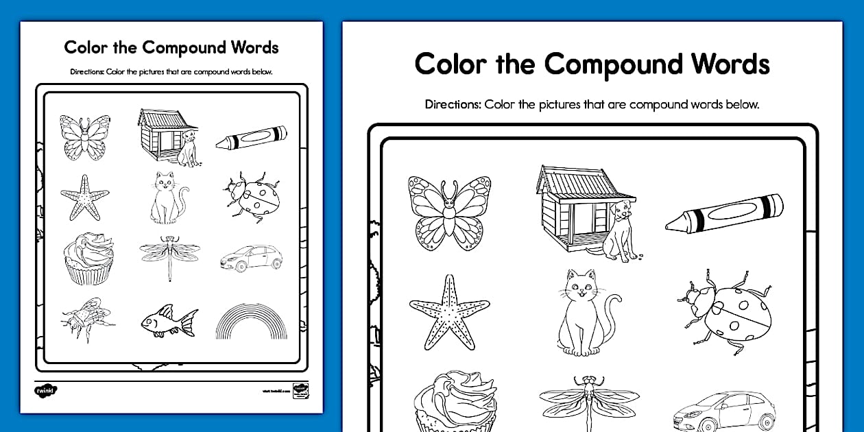 Early Childhood Color the Compound Words Worksheet - Twinkl