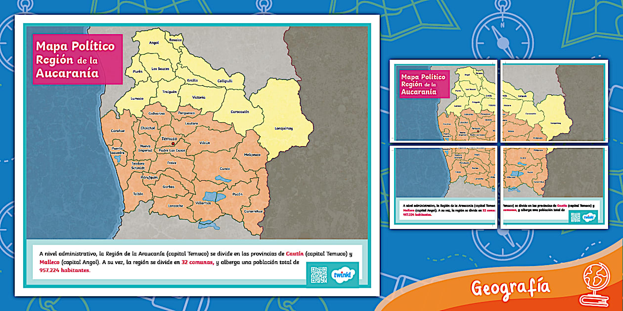 Cartel: mapa de la Región de la Araucanía por comunas