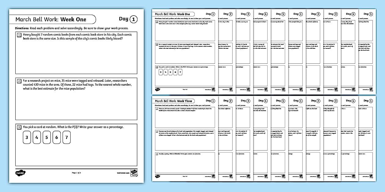 Seventh Grade Math March Bell Work Bundle (Teacher-Made)