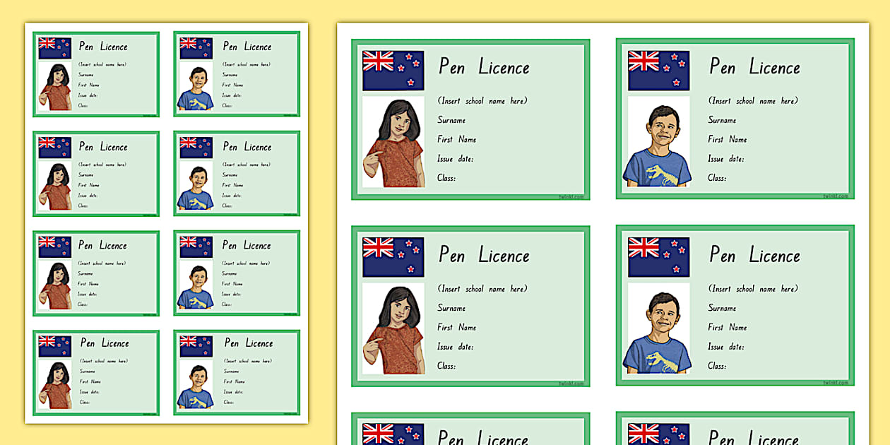 Cursive NZ Pen Licence Editable Proforma - Twinkl