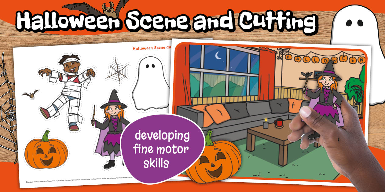 Halloween Scene and Cutting Activity Pack