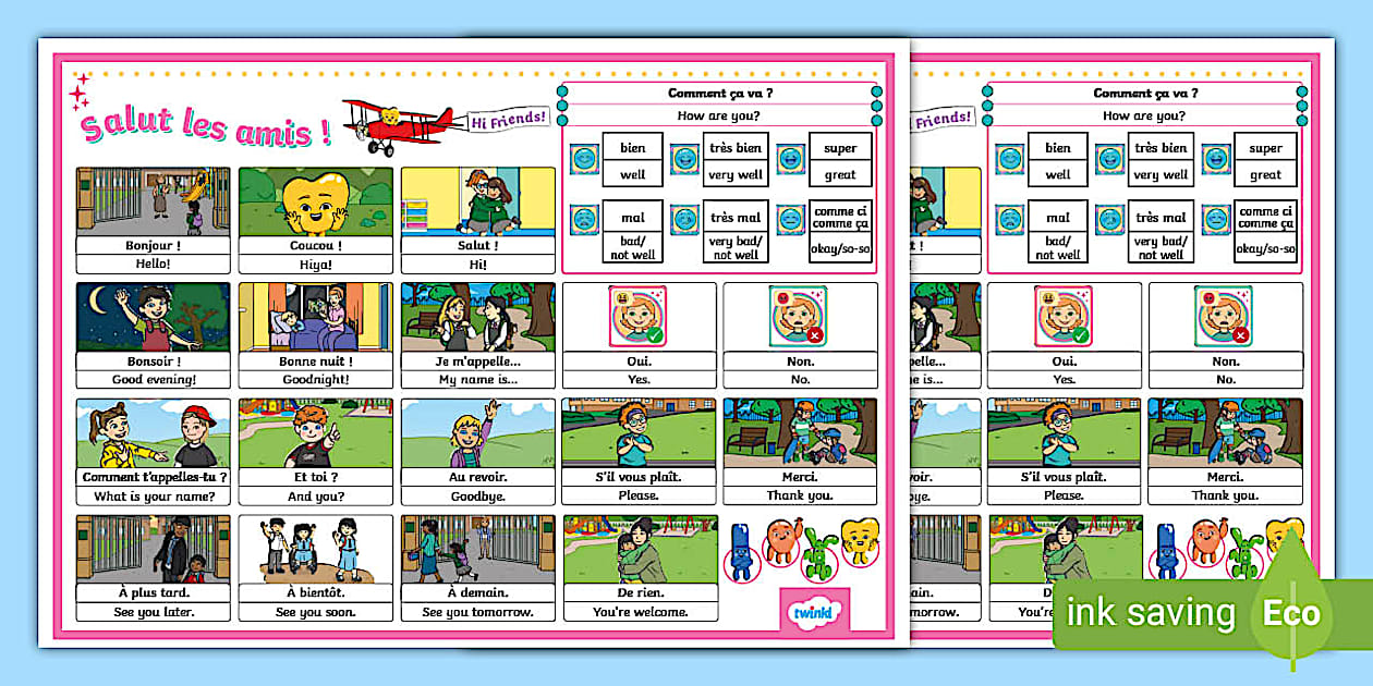 👉 French: Hi Friends! Word Mat (Teacher-Made) - Twinkl