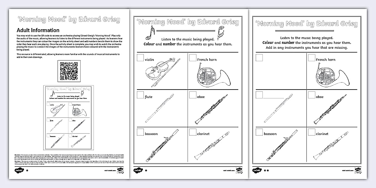Listening Musical Instruments Activity Sheet: 'Morning Mood'