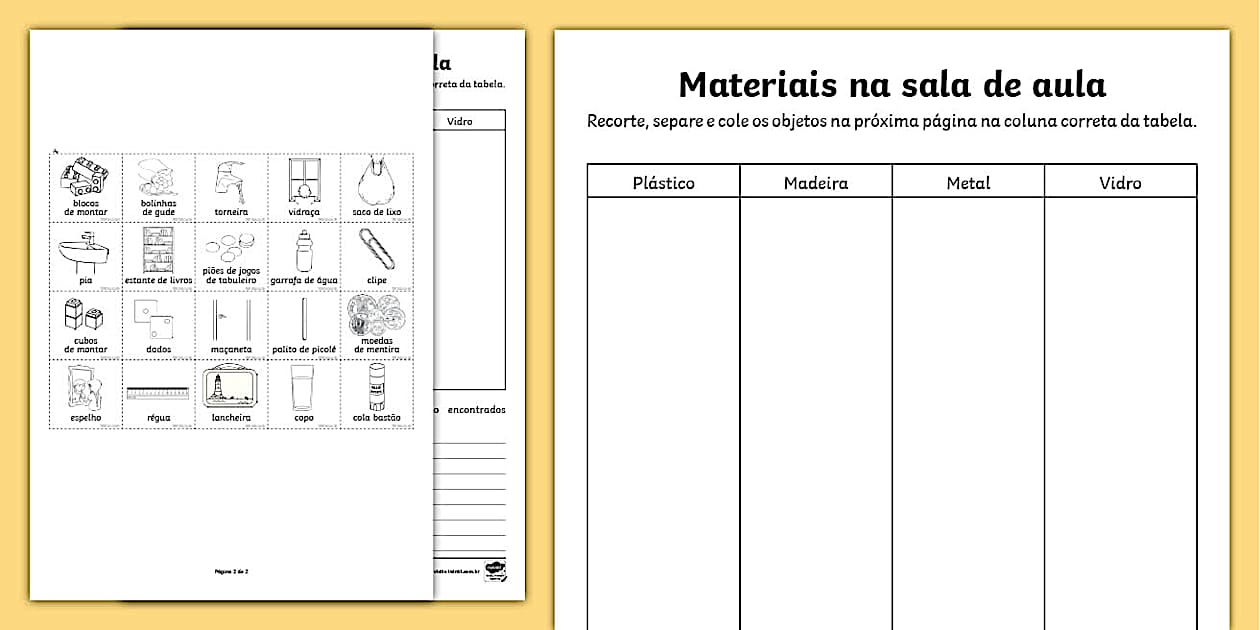 Materiais na sala de aula - Folha de atividade - Twinkl