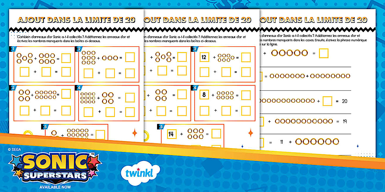 FREE! - Sonic: Addition Within 20 Math Activity French