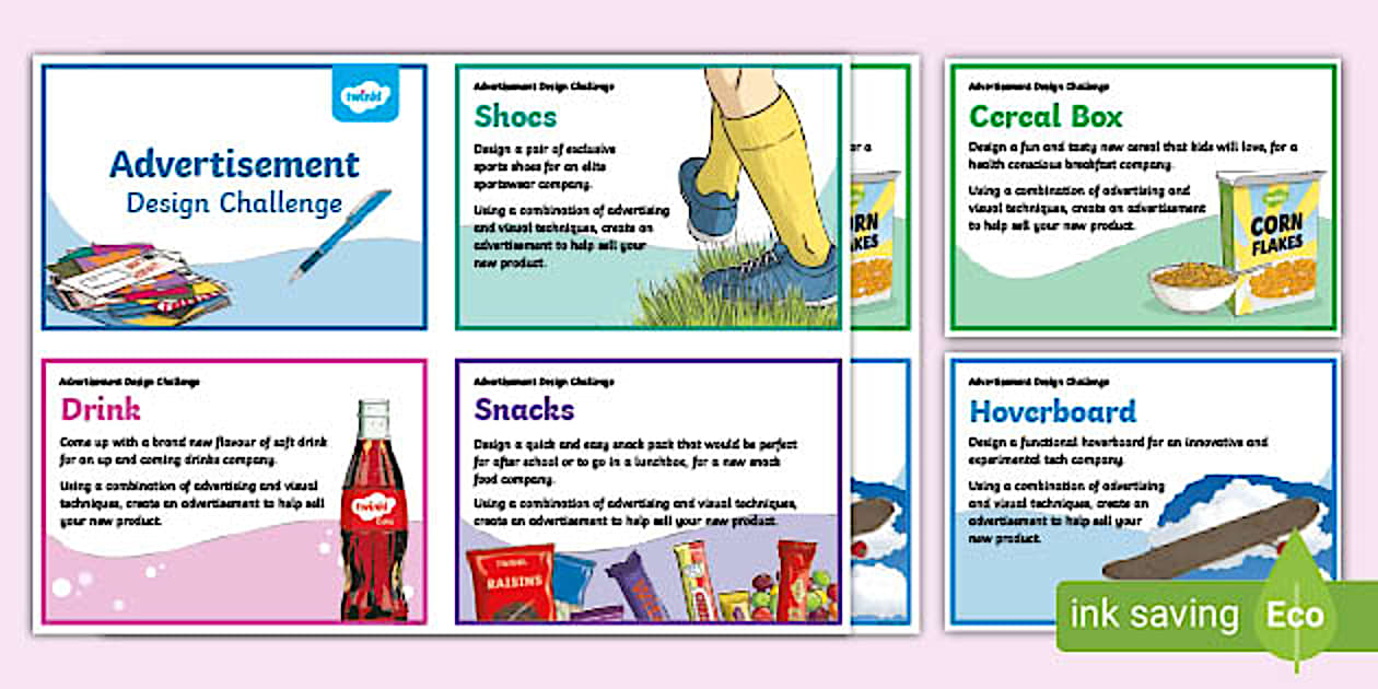 Editable Advertisement Design Challenge Cards (teacher made)