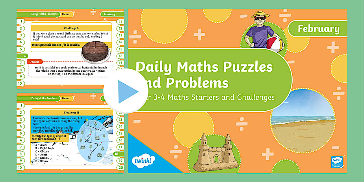 February Year 3/4 Maths Puzzle and Problem Starters - Twinkl