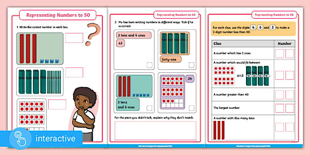 👉 Interactive PDF Y1 WRM Numbers to 50 Representing Numbers