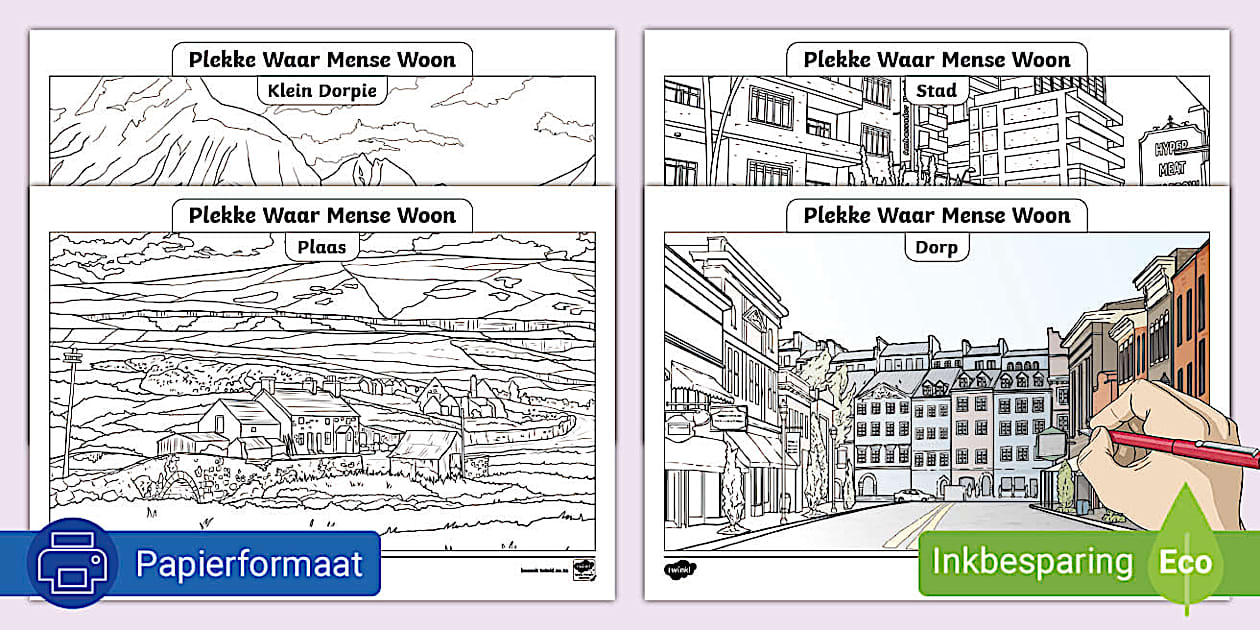 Plekke Waar Mense Woon - Inkleur Bladsy (Teacher-Made)