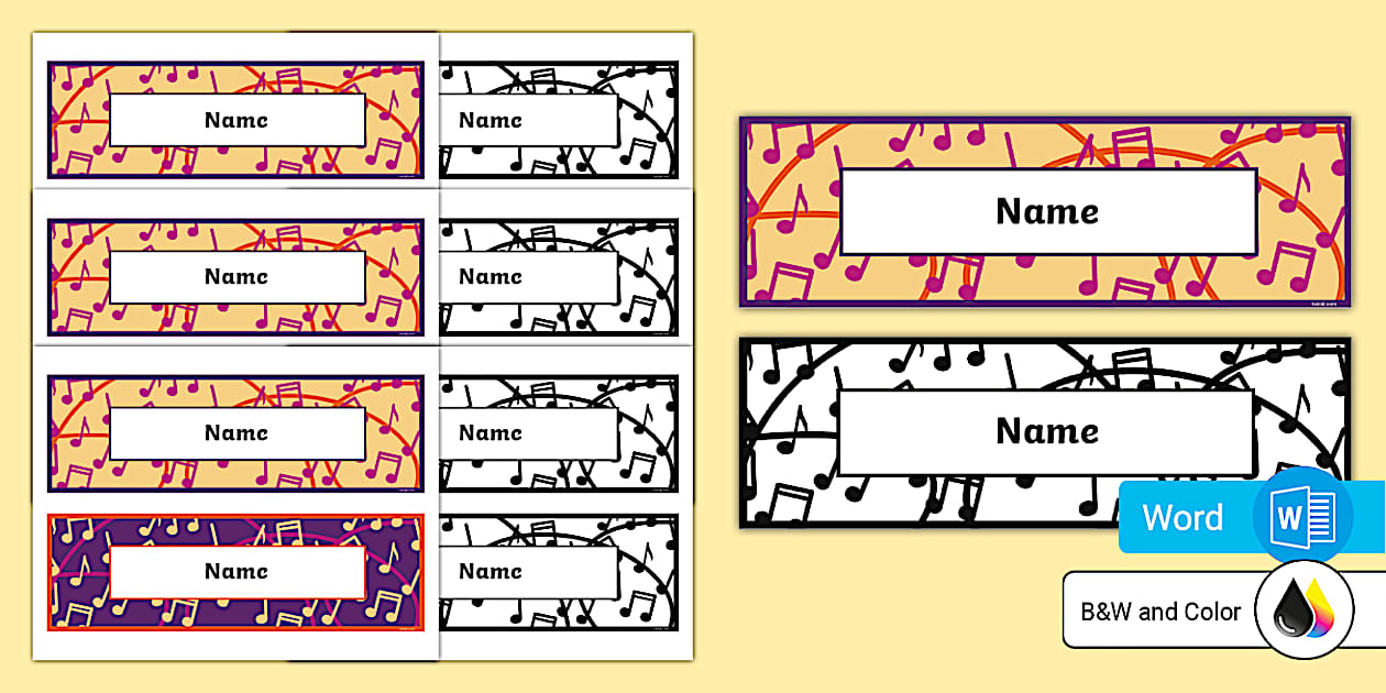 Editable Music Warms Our Hearts Theme Nameplates